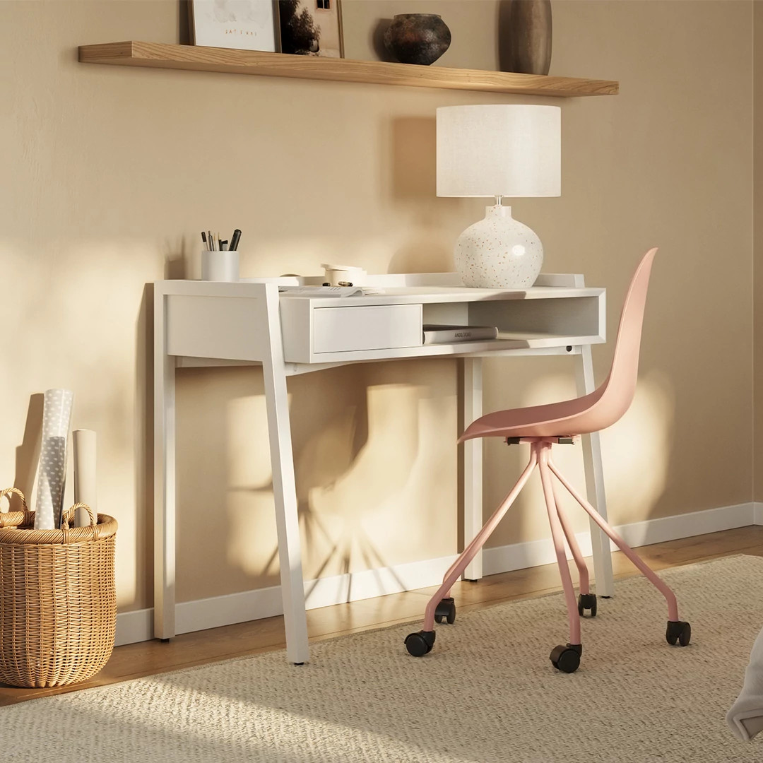 Fantol Natural Oak Office Desk Solid Wood Frame Japandi Style Article