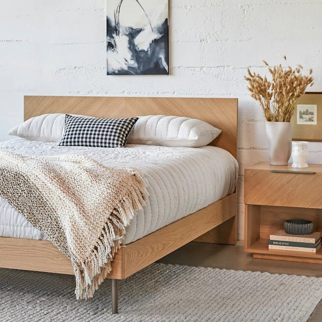 Walnut Queen-sized Wood Bed Frame w/ Headboard | Nera | Article