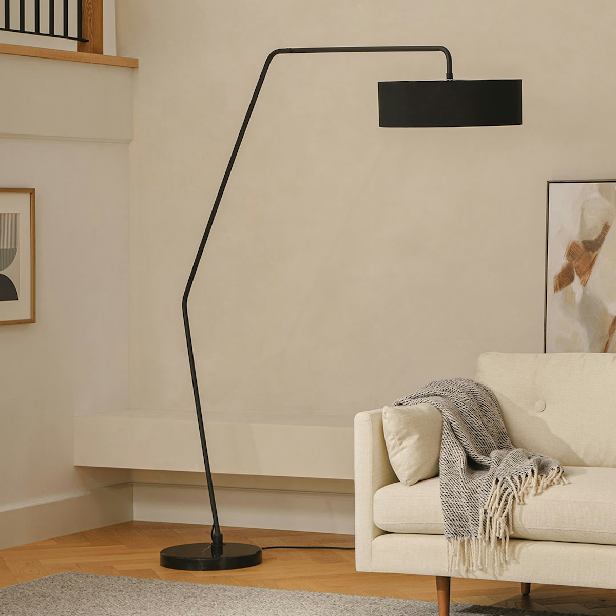 77" Black Powder Coater Steel & Marble LED Floor Lamp | Heron | Article