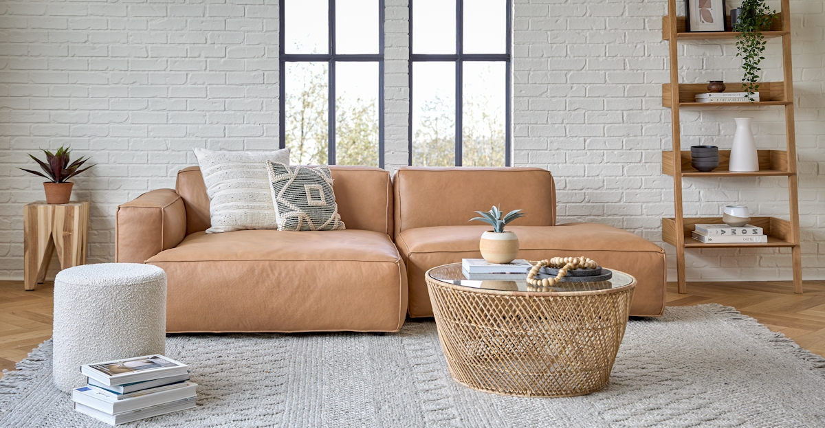 Left-facing Canyon Tan Leather 2.5 Seater Sectional | Solae | Article