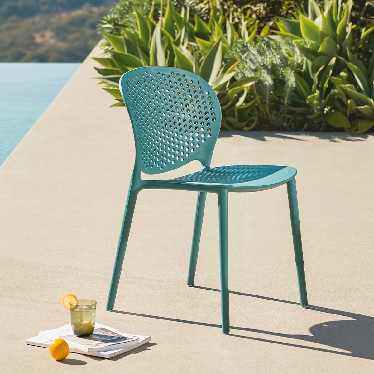 Dot Surf Blue Stackable Outdoor Dining Chair | Article