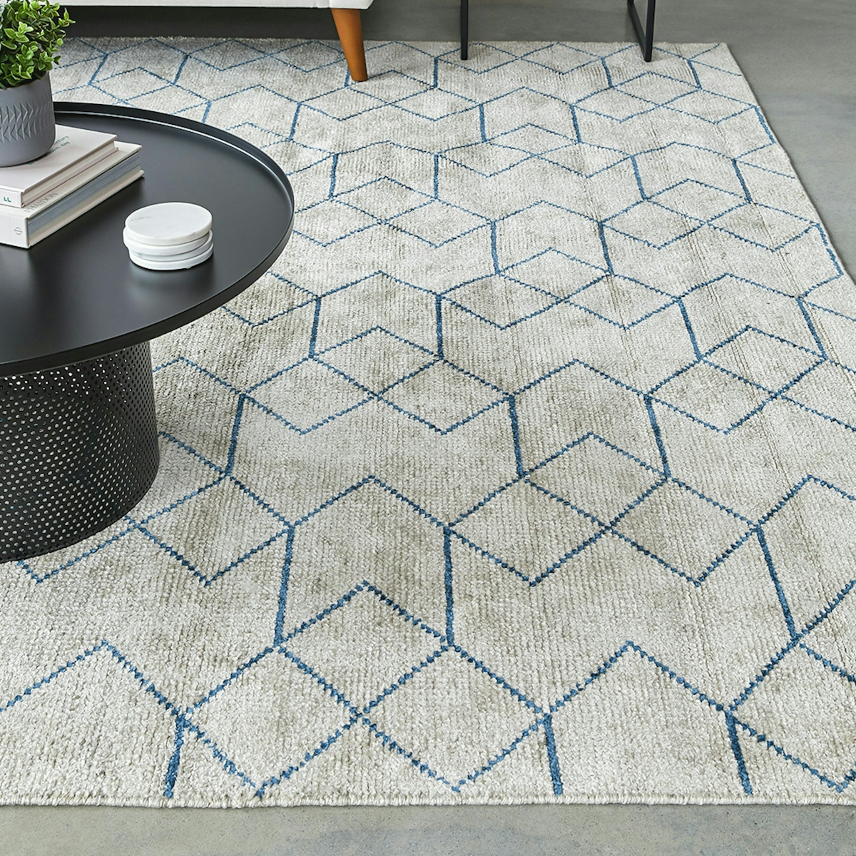 8'x10' Handmade Cloud White & Blue Bamboo Silk Rug | Parallel | Article