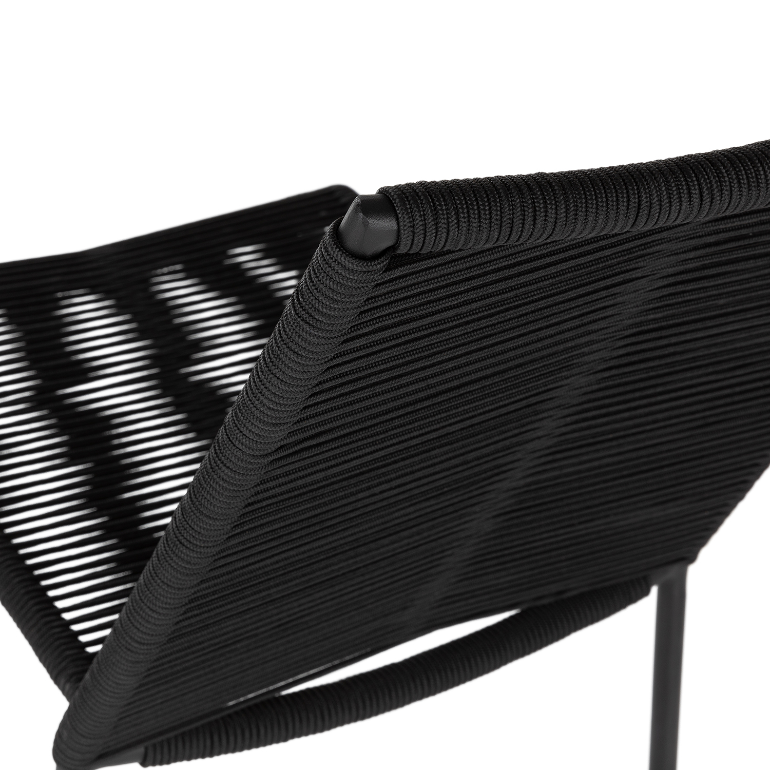 2x Black Outdoor Dining Chairs Woven Rope Steel Frame Industrial Design Article Zina Outdoor Furniture