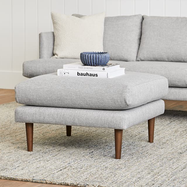 Burrard Walnut Seasalt Gray Fabric 3 Seater Sofa Article
