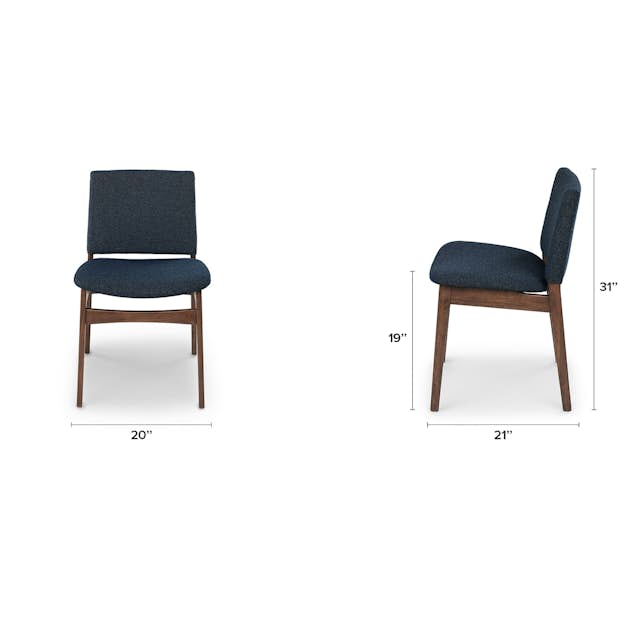 Set of 2 Nosh Walnut & Denim Blue Fabric Dining Chair | Article