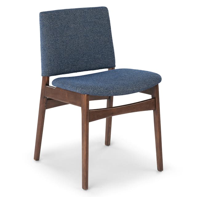 Walnut & Denim Blue Fabric Dining Chair | Nosh | Article