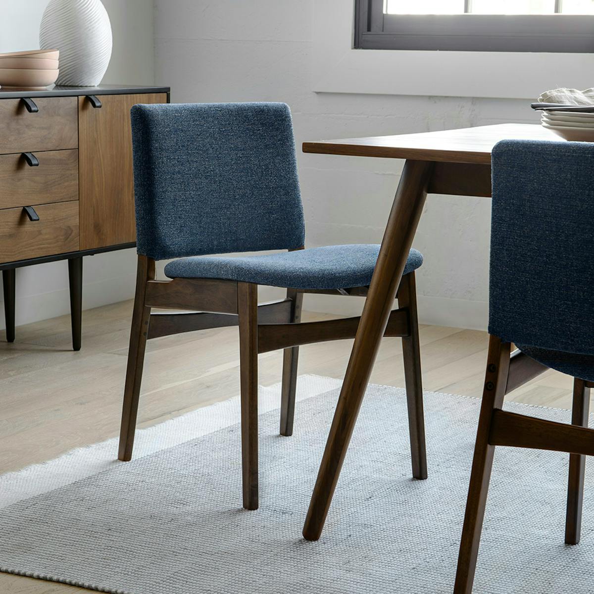 Set of 2 Nosh Walnut & Denim Blue Fabric Dining Chair | Article