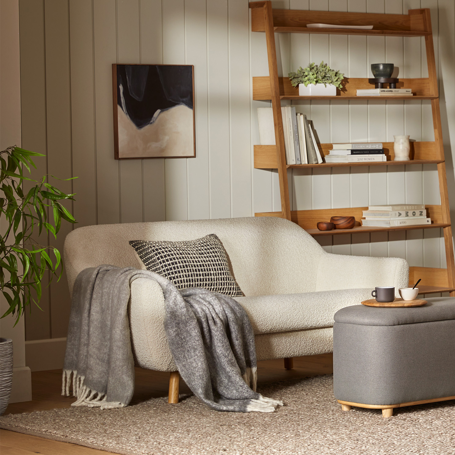 Ash Ivory Boucle 2.5 Seater Fabric Loveseat Gabriola Article