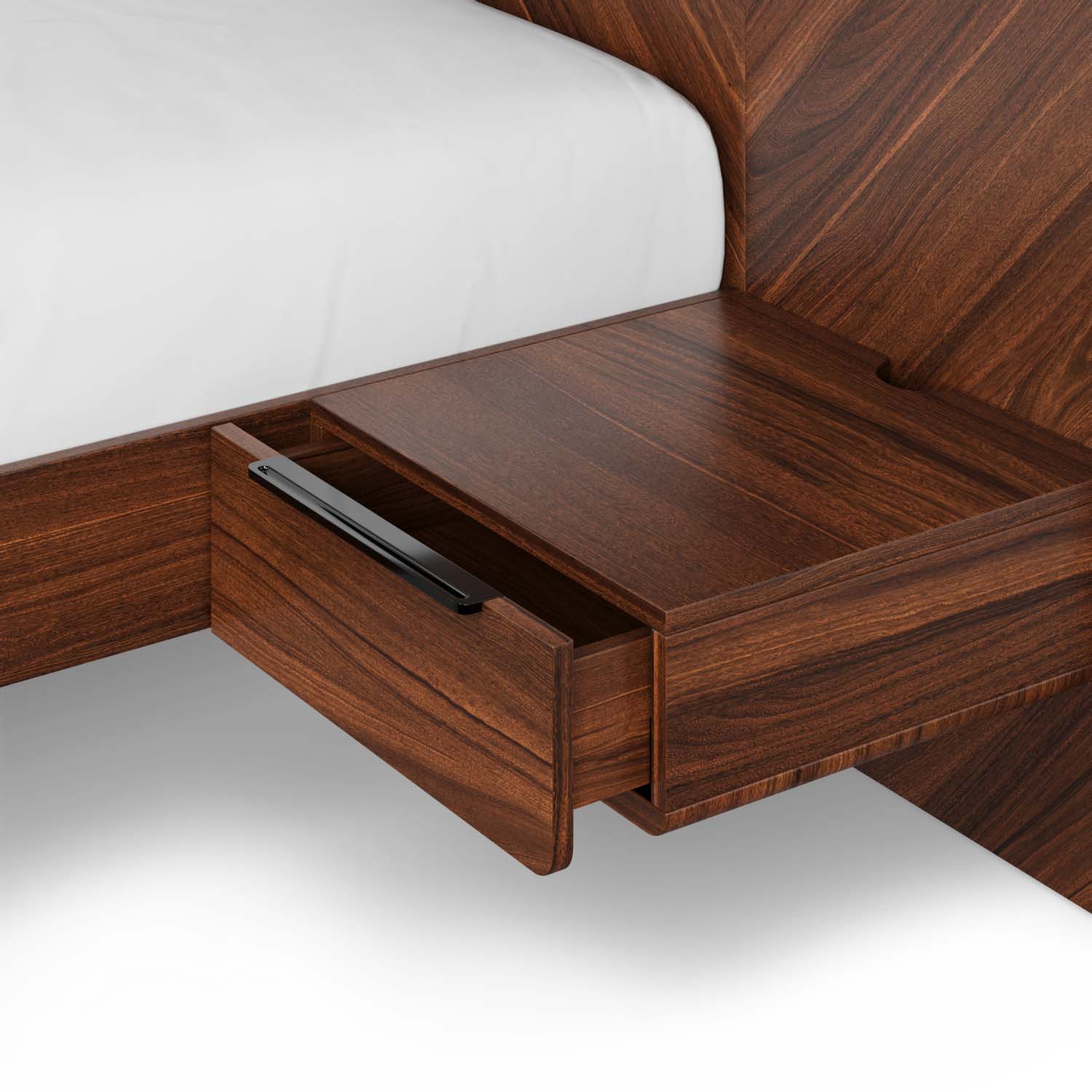 Walnut Queen Sized Wood Bed Frame w Nightstands Nera Article