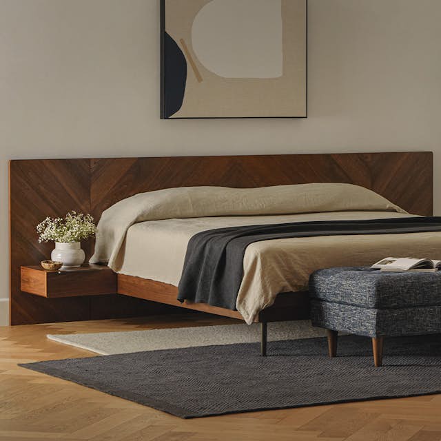 Walnut King-Sized Wood Bed Frame w/ Nightstands | Nera | Article