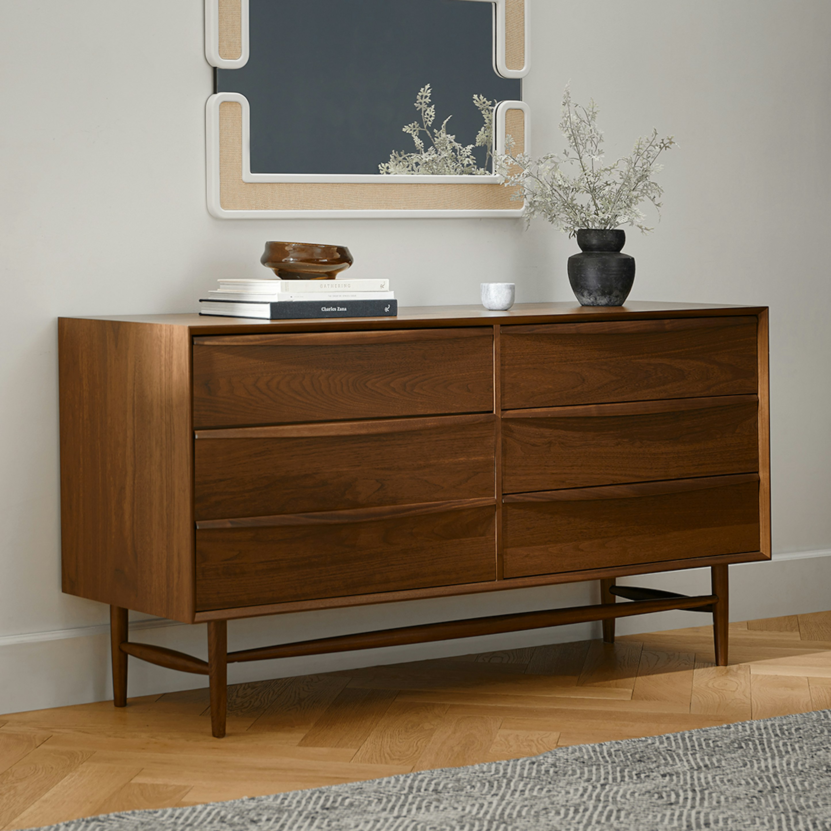 Walnut dresser 6 drawer store