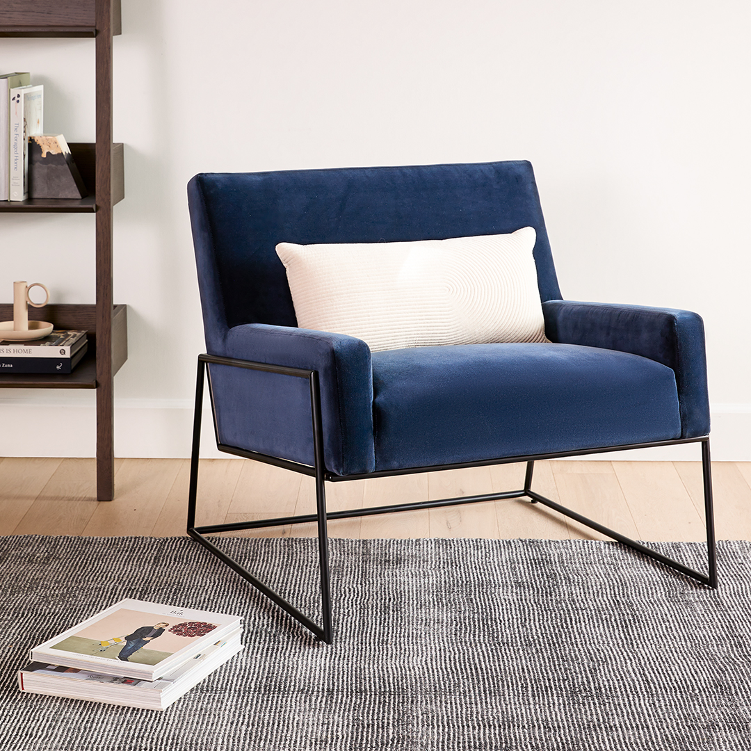 Blue velvet occasional chair store