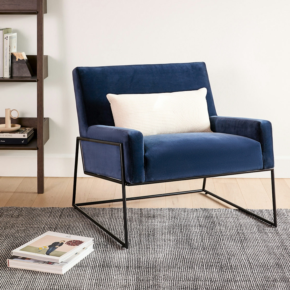 Black Steel & Cascadia Blue Velvet Lounge Chair | Regis | Article
