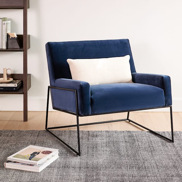 Black Steel & Cascadia Blue Velvet Lounge Chair | Regis | Article