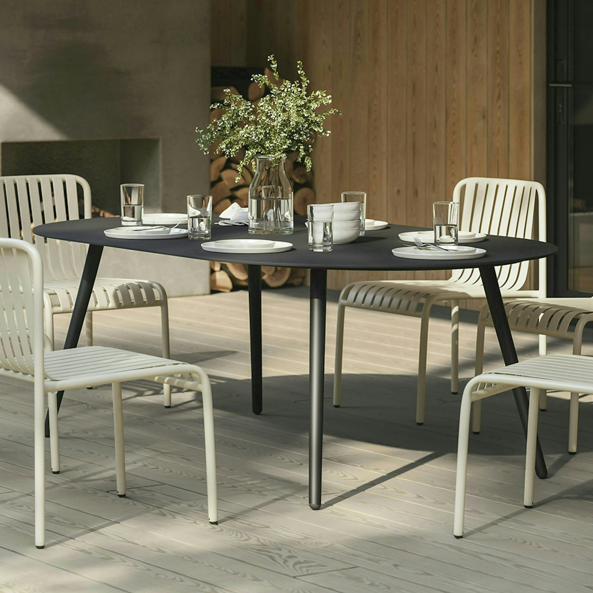 Ballo Matte Black Oval Outdoor Dining Table for 6 | Article