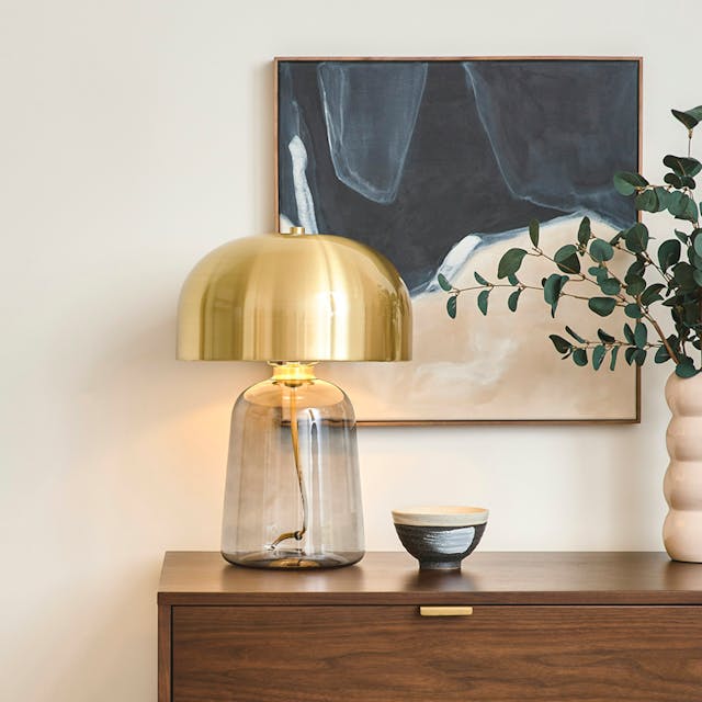 Brushed Brass & Smoked Glass LED Table Lamp | Koepel | Article