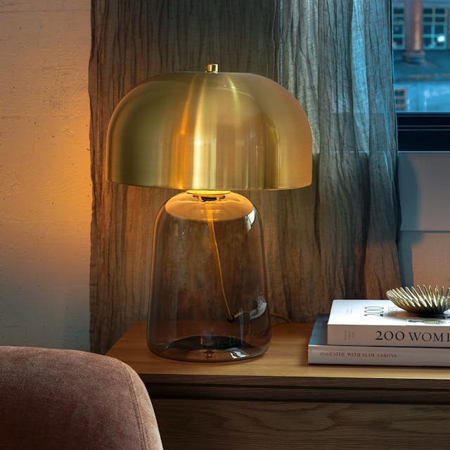 Brushed Brass & Smoked Glass LED Table Lamp | Koepel | Article