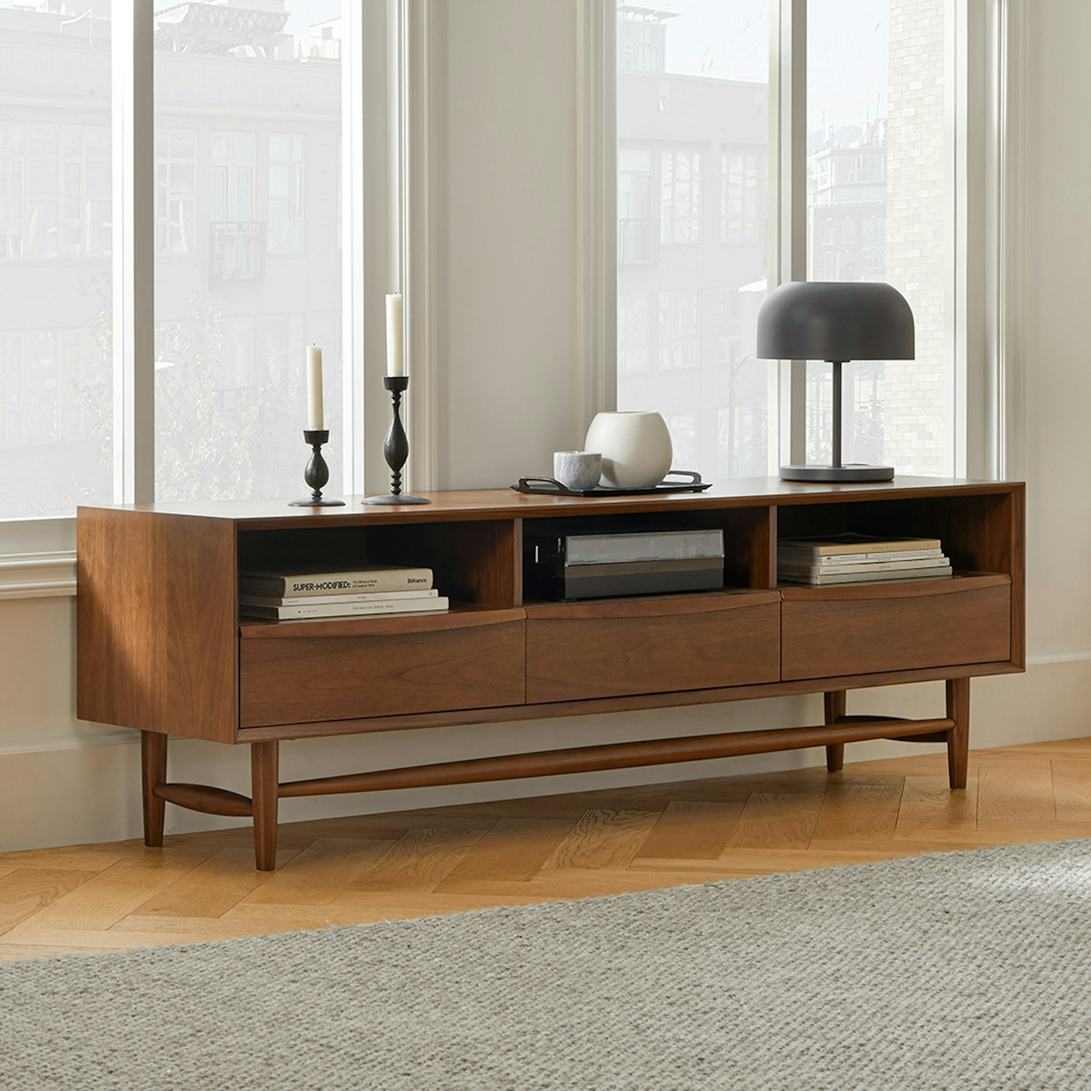 Lenia 63" Walnut Wood Media Unit w/ Storage | Article