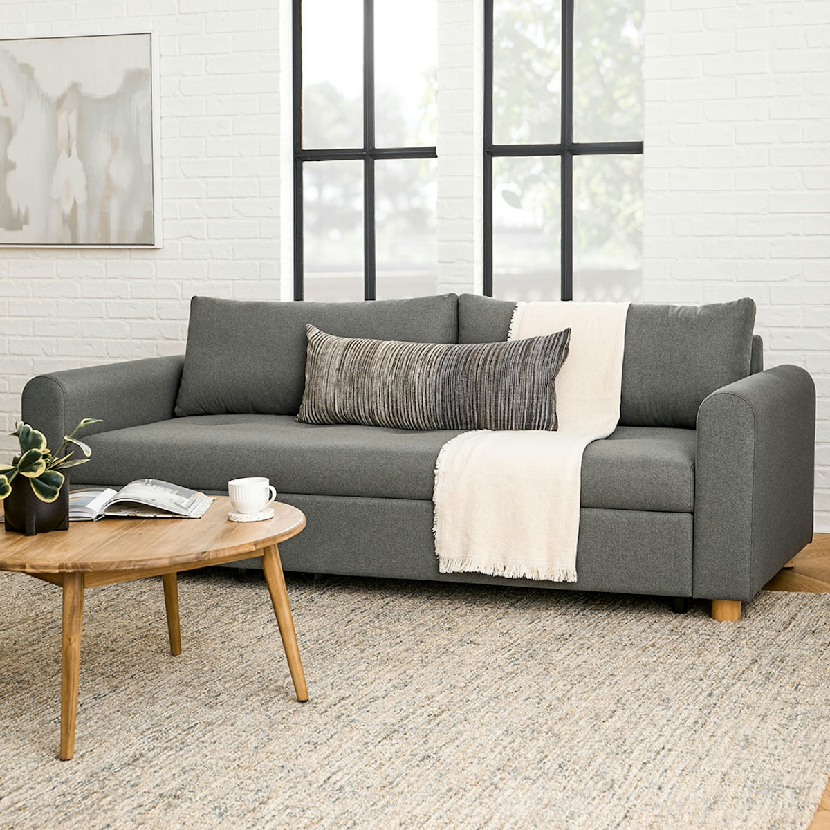 Henge Gray 2-Seater Fabric Sofa Bed | Nordby | Article