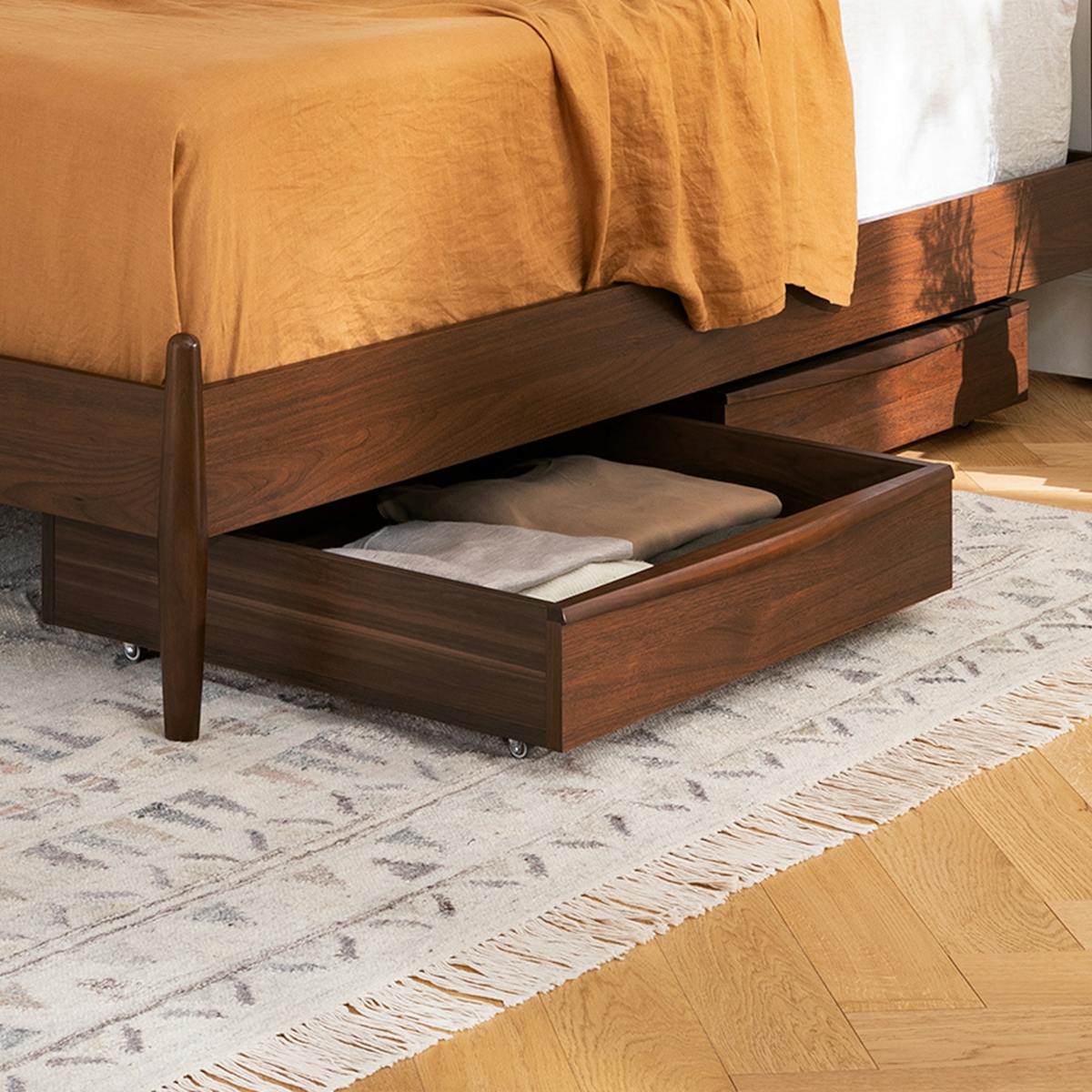 Veneered Walnut Rectangular Under-bed Storage Drawer Set | Lenia | Article