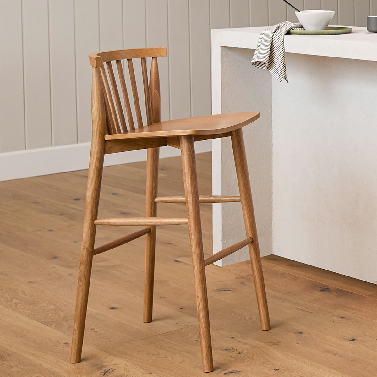 Light Oak Wood Bar Stool, Japandi Style | Rus | Article