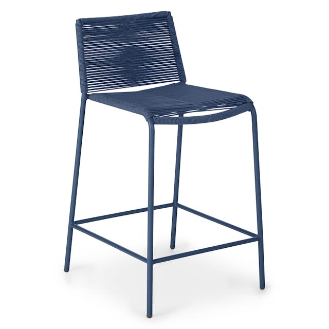Indigo Blue Metal & Woven Polypropylene Outdoor Counter Stool | Zina ...