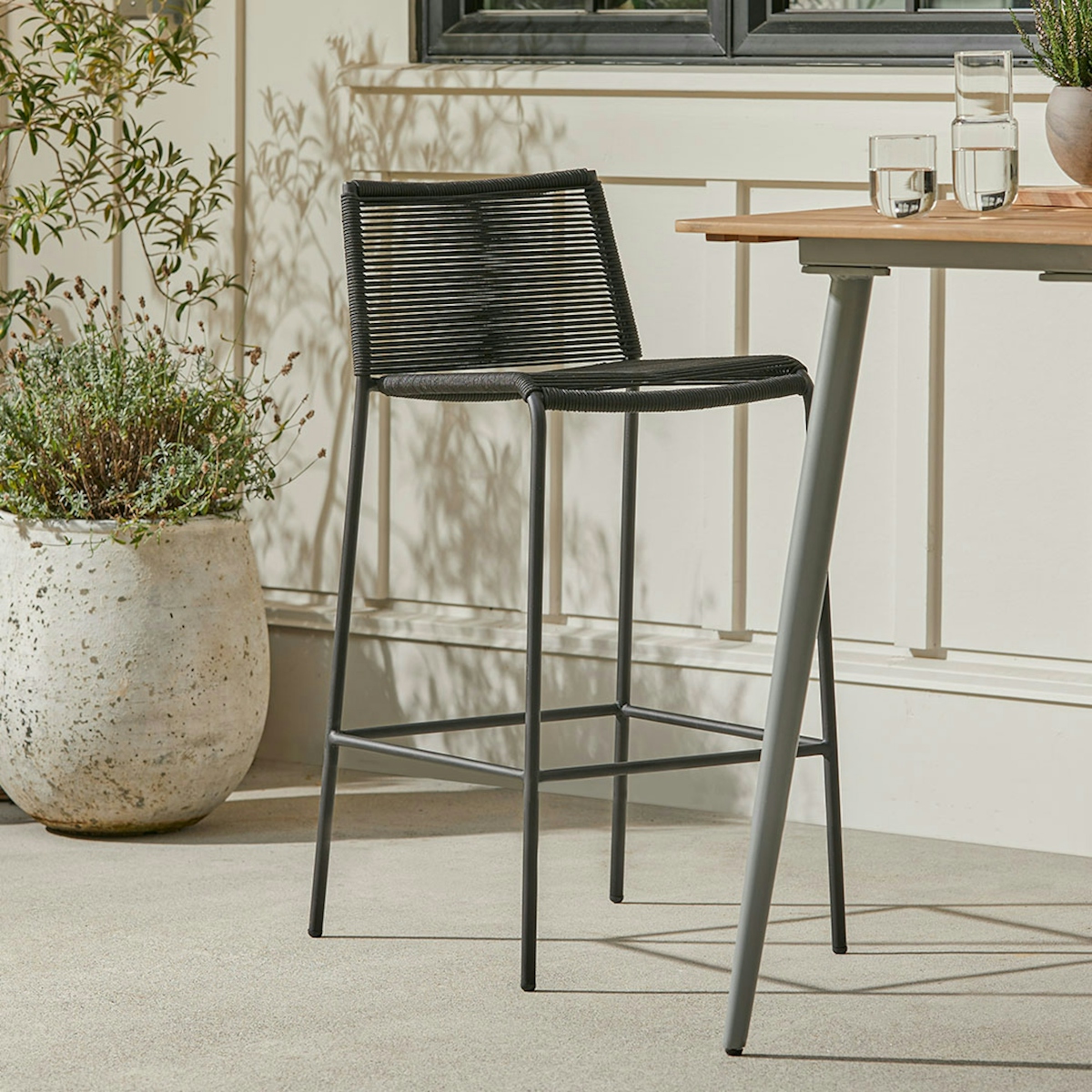 Steel Framed Ember Black Woven Rope Bar Stool | Zina | Article