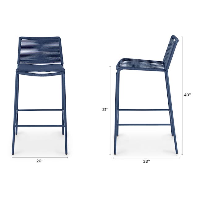 Indigo Blue Metal & Woven Polypropylene Outdoor Bar Stool | Zina | Article