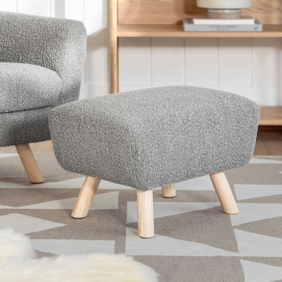 Dover Gray Bouclé Square Fabric Ottoman | Gabriola | Article