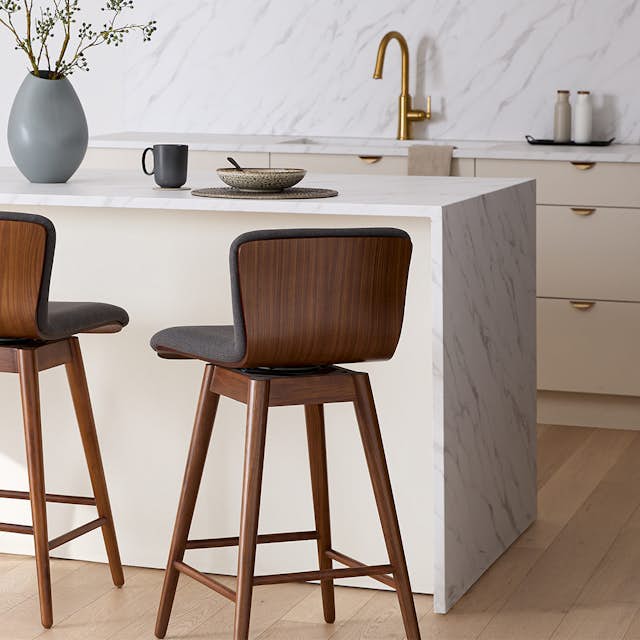 Sede Miller Gray Fabric & Walnut Wood Swivel Counter Stool | Article