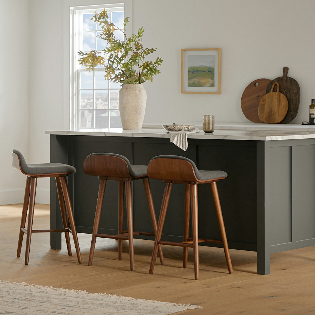 Sede Miller Gray Fabric & Walnut Wood Counter Stool | Article