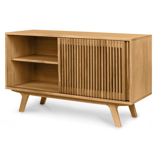 Jokuna American Oak Media Unit w/ Sliding Doors, Japandi Style | Article