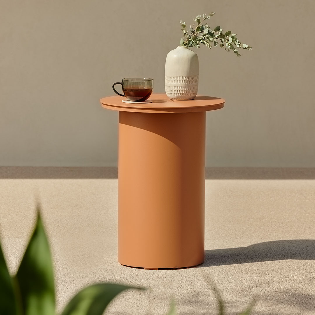 Orange Round Side Table Indoor Outdoor Porcelain Scandinavian Design Article Vardo Outdoor Furniture