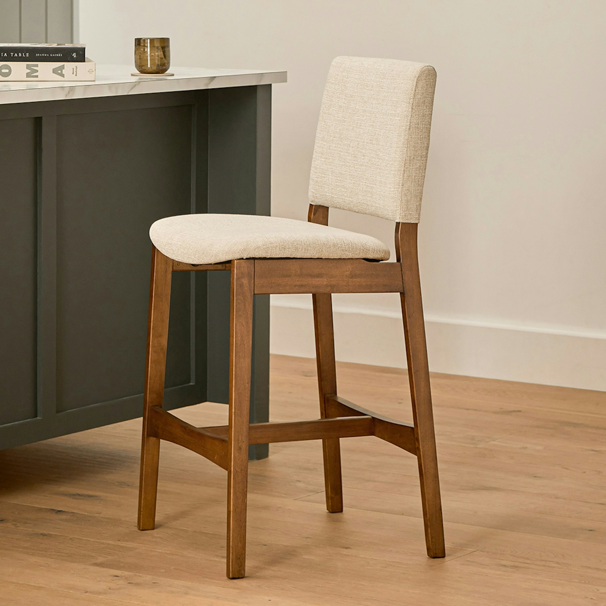 Nosh Chalk Gray Fabric & Solid Wood Counter Stool | Article