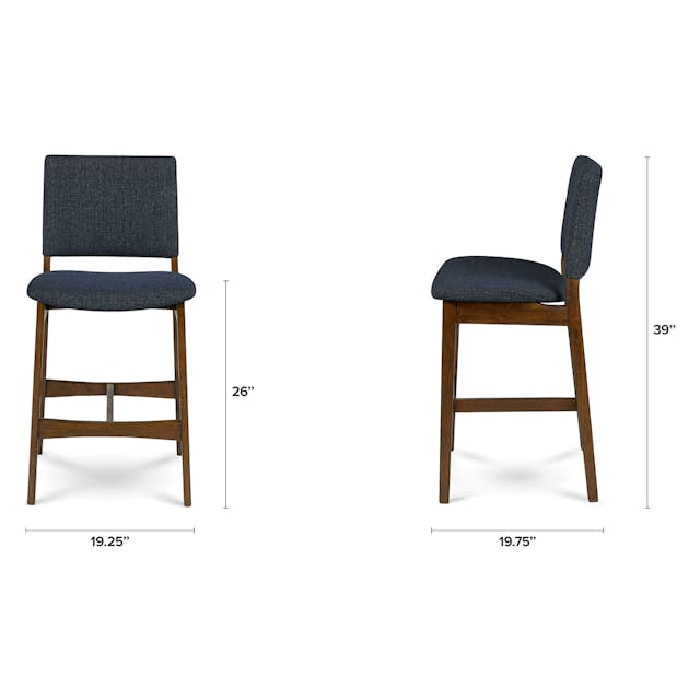 Nosh Denim Blue Fabric & Solid Wood Counter Stool | Article