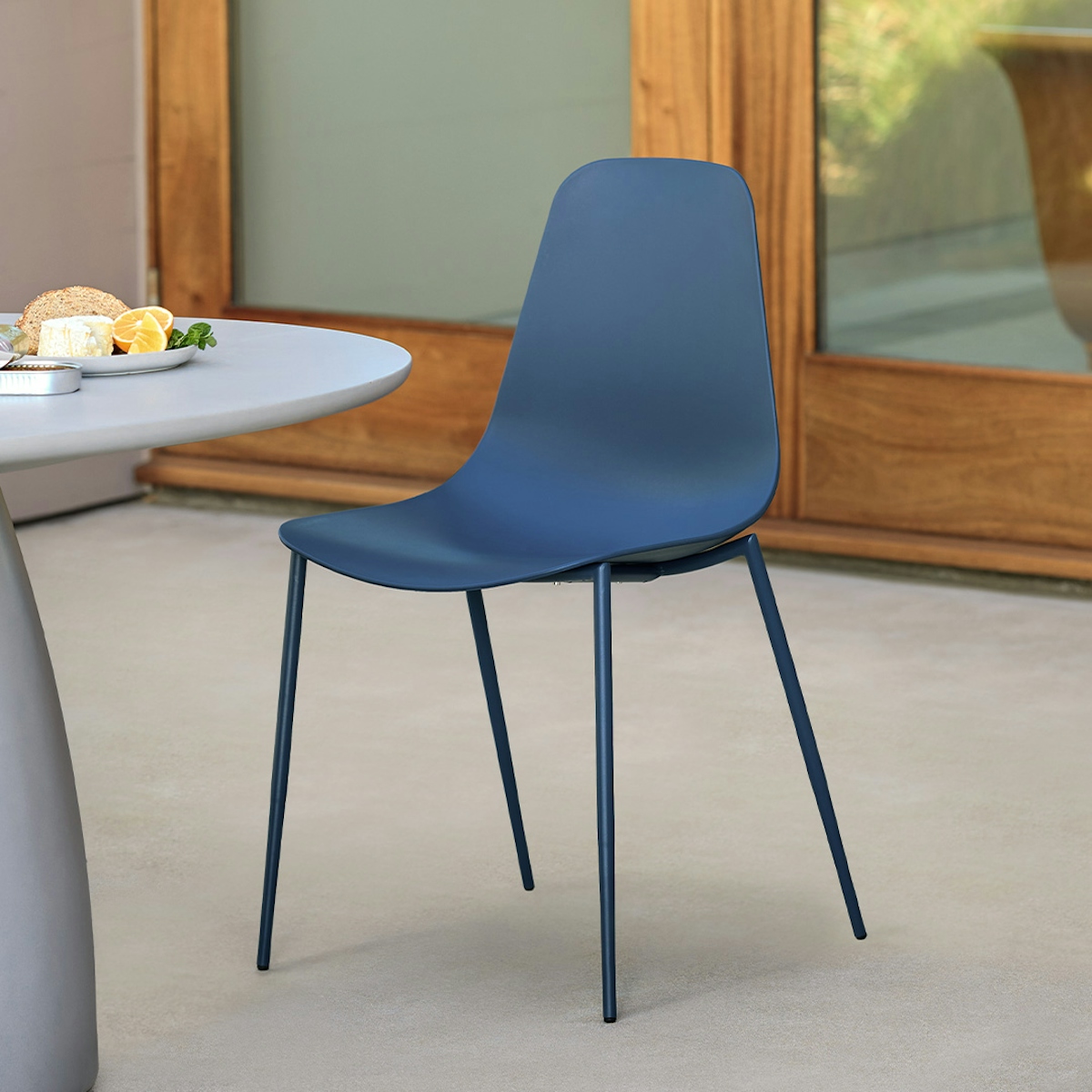 Svelti Berry Blue Polypropylene & Metal Frame Armless Dining Chair ...