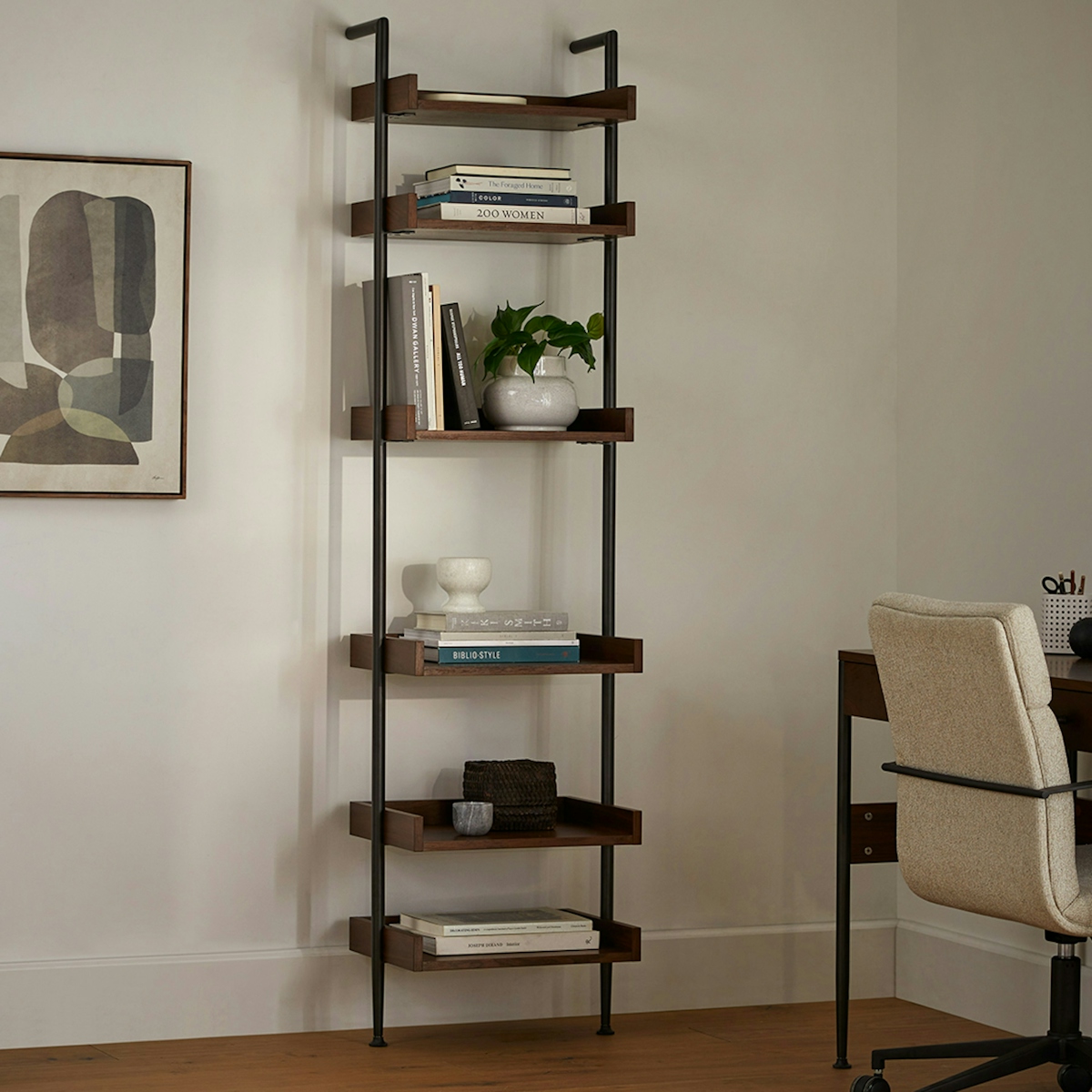 Newberry Walnut Wood & Gunmetal Steel Narrow Shelf | Article