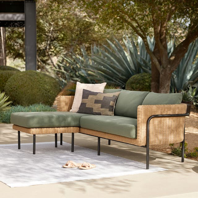 Aby Dravite Green Fabric & Resin Wicker Outdoor Sectional | Article