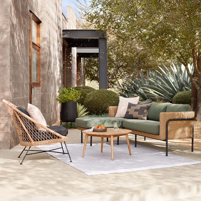 Aby Dravite Green Fabric & Resin Wicker Outdoor Sectional | Article