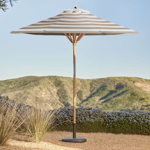 Maria Stripe Taupe Fabric Vintage Style Outdoor Umbrella | Article