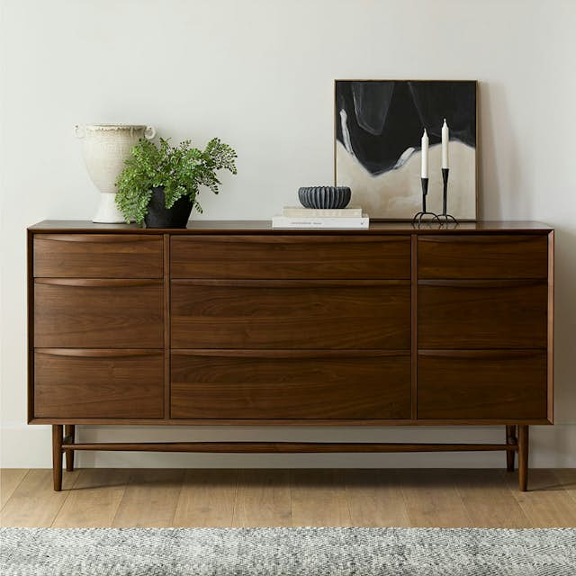 Lenia Solid & Veneered Walnut Wood 9 Drawer Dresser | Article