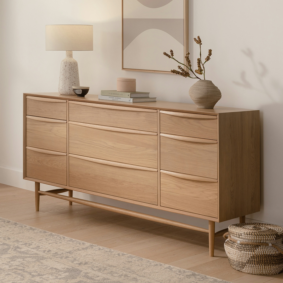Lenia Solid & Veneered White Oak Wood 9 Drawer Dresser | Article