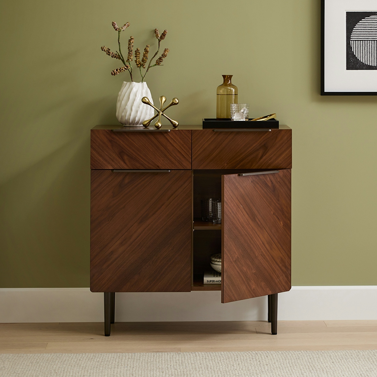 Nera Walnut Wood Cabinet w/ Storage Drawers & Doors | Article