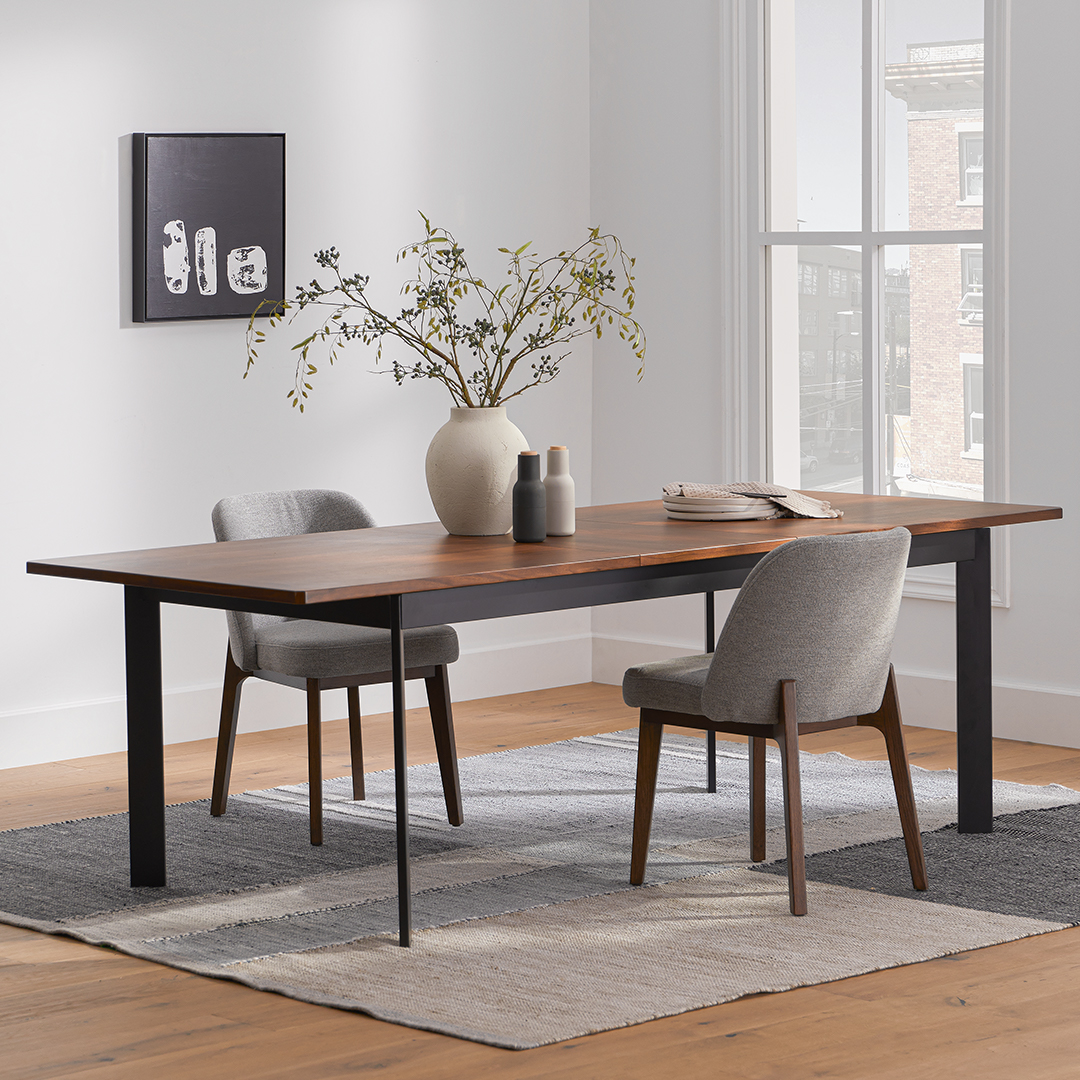 Grale Walnut Wood & Black Steel Extendable Dining Table | Article