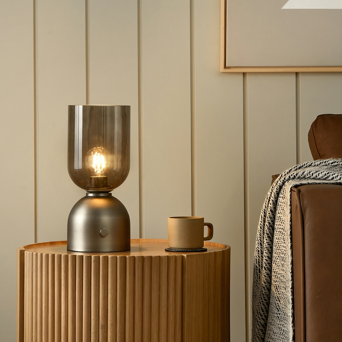 Brushed Gunmetal & Smoked Glass LED Table Lamp | Koepel | Article