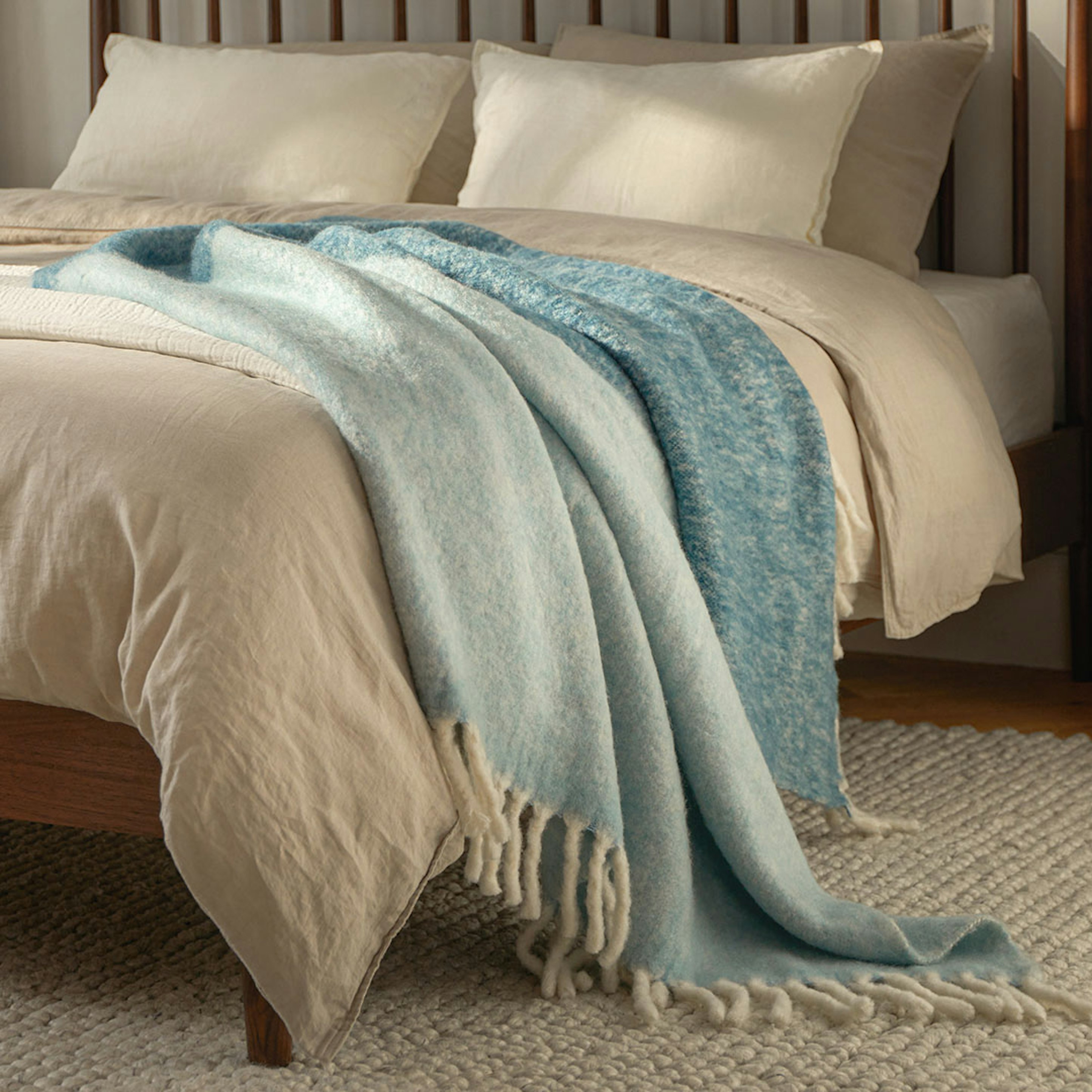 Jadara Peacock Blue Wool Throw Blanket | Article