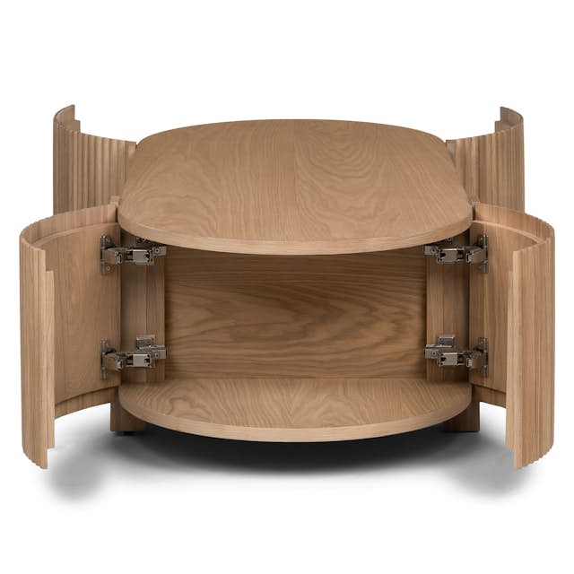 Fortra Oak Wood Fluted Coffee Table with Hidden Storage | Article