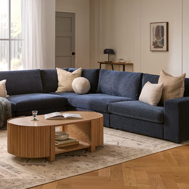 Fortra Oak Wood Fluted Coffee Table with Hidden Storage | Article