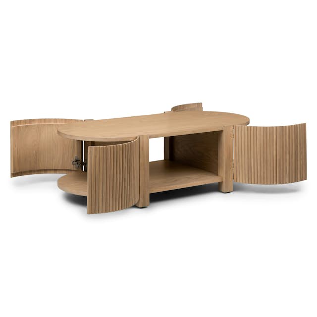 Fortra Oak Wood Fluted Coffee Table with Hidden Storage | Article