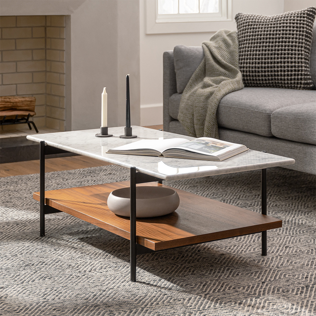 Agotu Walnut Marble Rectangular Coffee Table Article